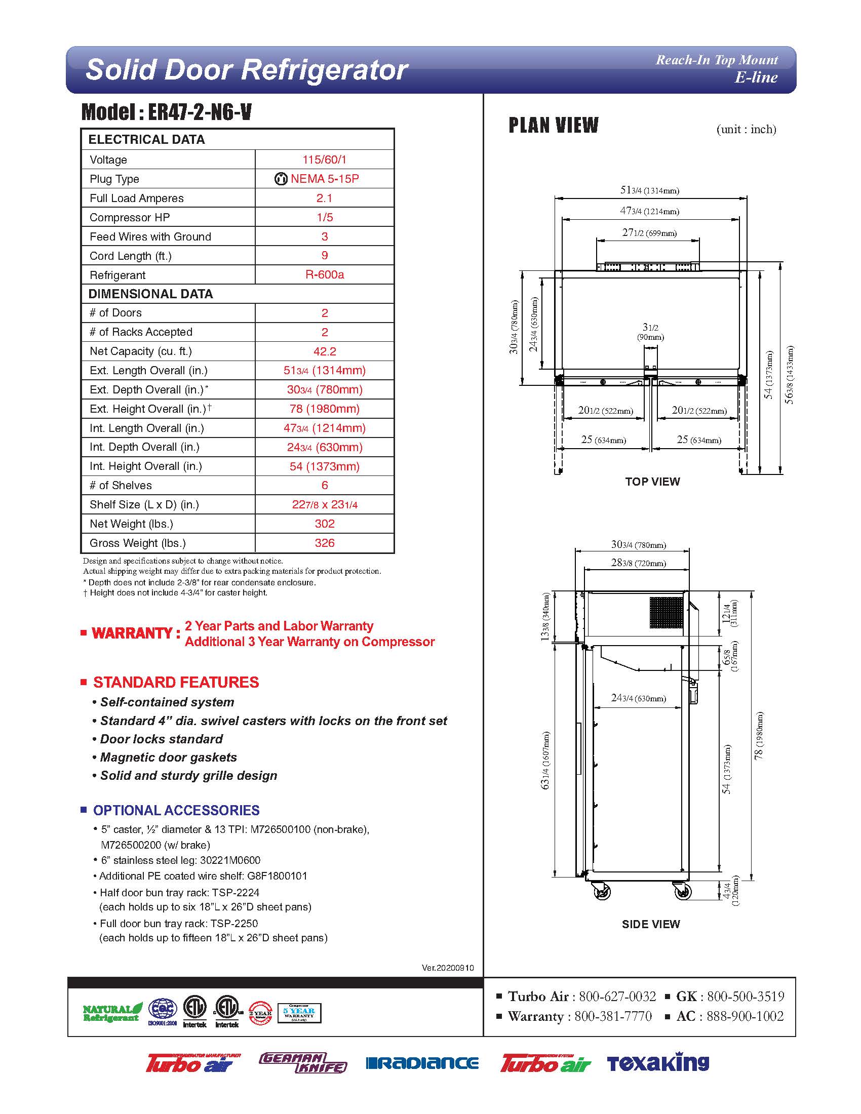 Turbo Air E-Line Series Refrigeration – A. Caplan Company
